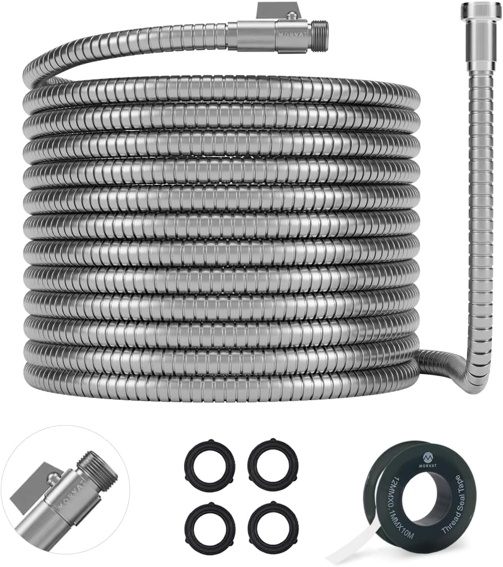 Stainless Steel Garden Hose 50 Foot Heavy Duty with All Brass Shut-Off ...
