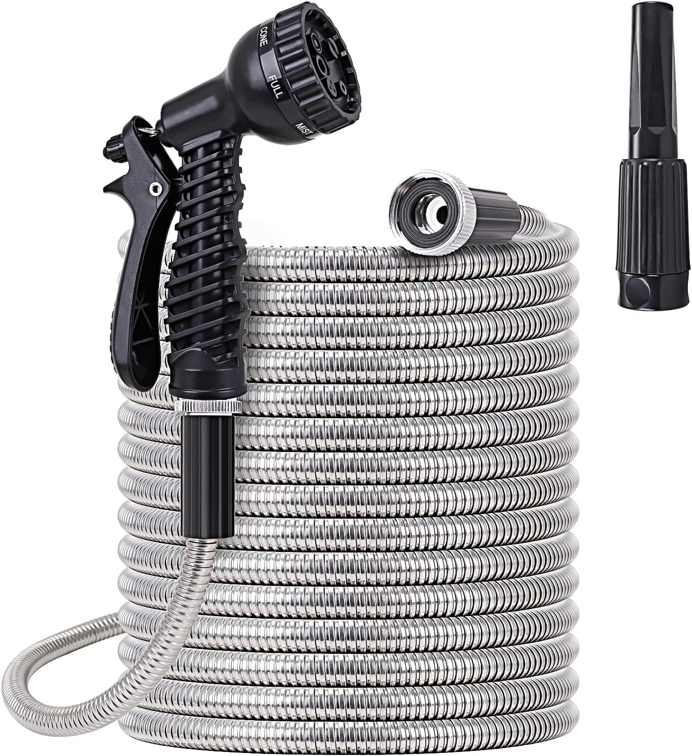 Stainless Steel Garden Hose 75 ft - Metal Water Hose with 2 Nozzles ...