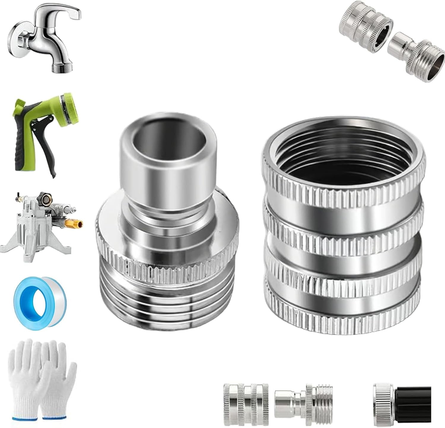 Stainless Steel Garden Hose Quick Connect Fittings Set, 3/4" GHT Garden ...