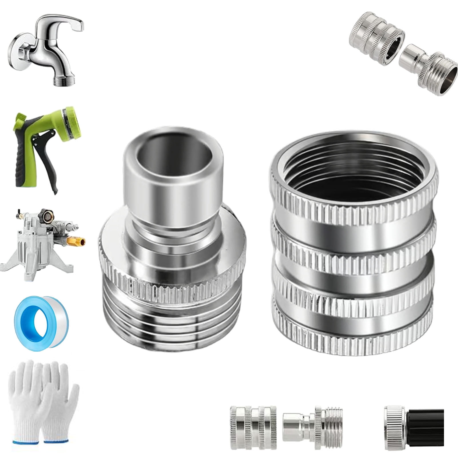 Stainless Steel Garden Hose Quick Connect Fittings Set, 3/4" GHT Garden ...