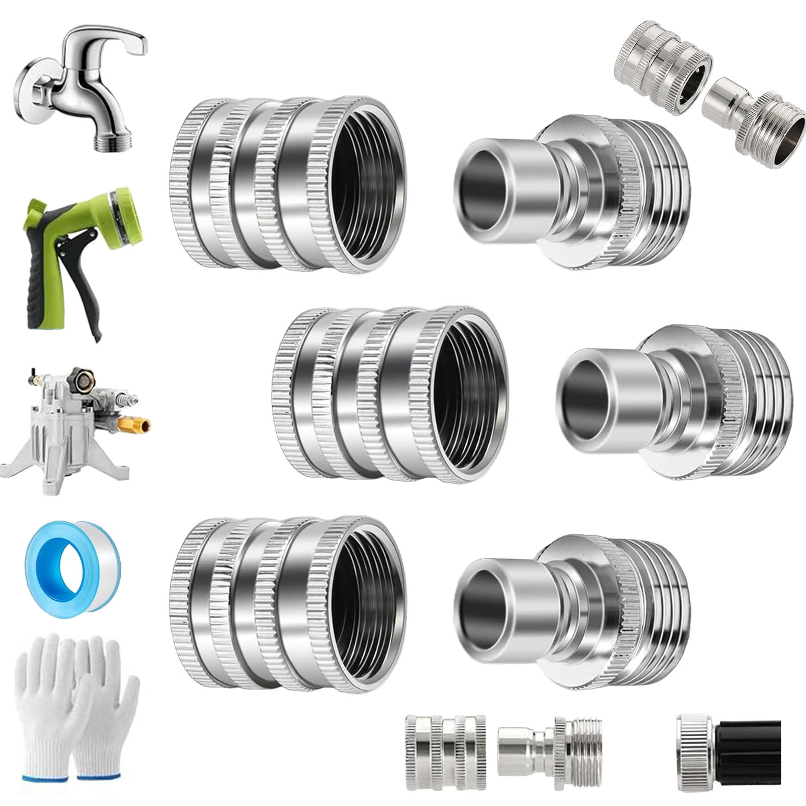 Stainless Steel Garden Hose Quick Connect Fittings Set, 3/4" GHT Garden ...