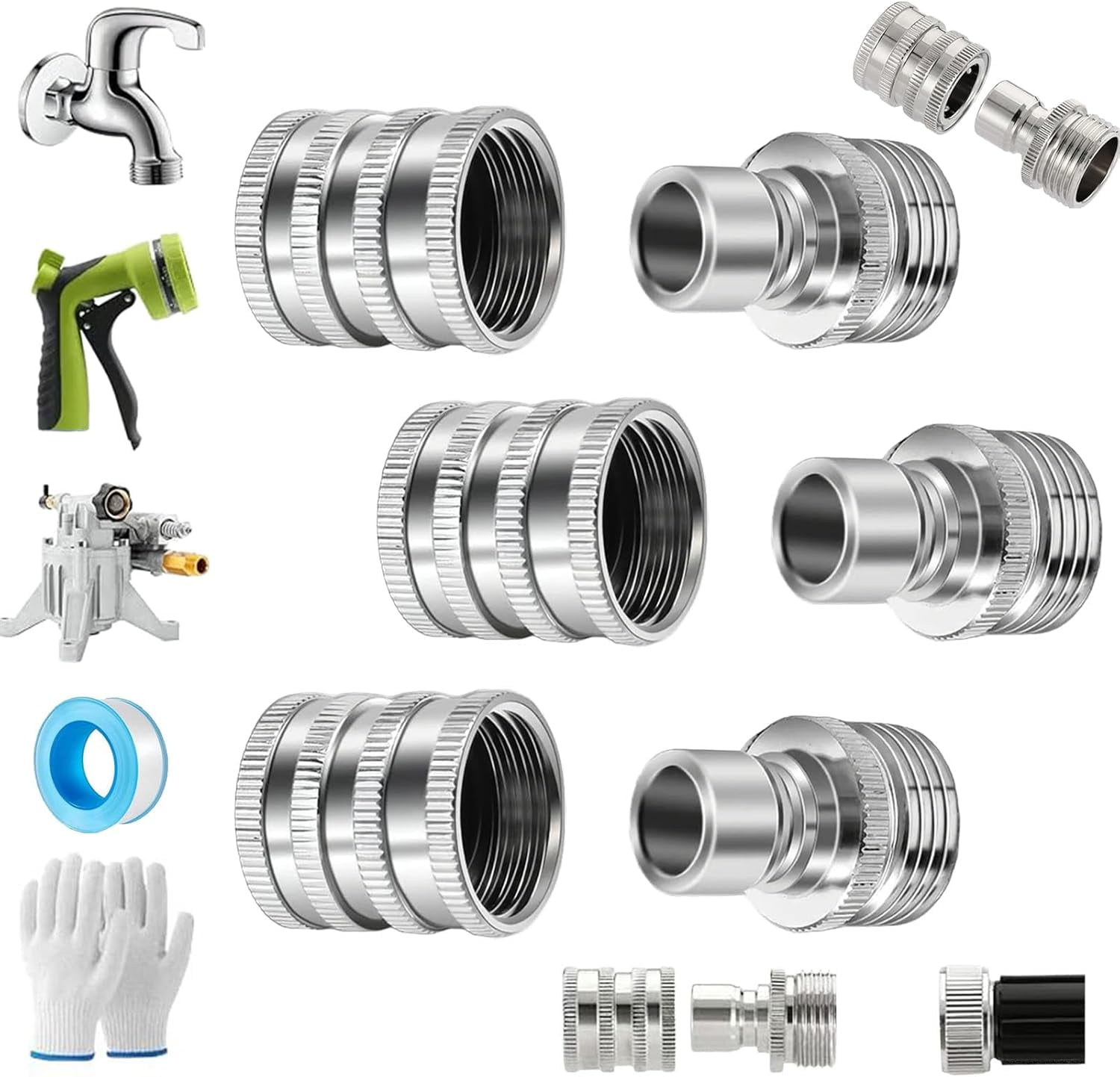 Stainless Steel Garden Hose Quick Connect Fittings Set, 3/4" GHT Garden ...