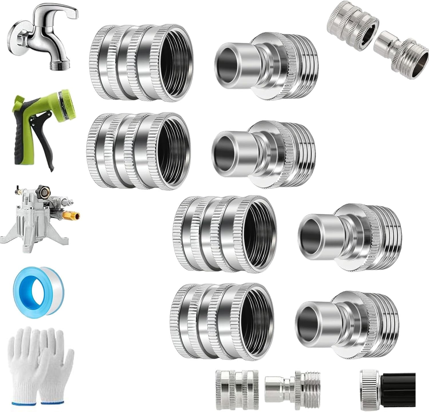 Stainless Steel Garden Hose Quick Connect Fittings Set, 3/4" GHT Garden ...