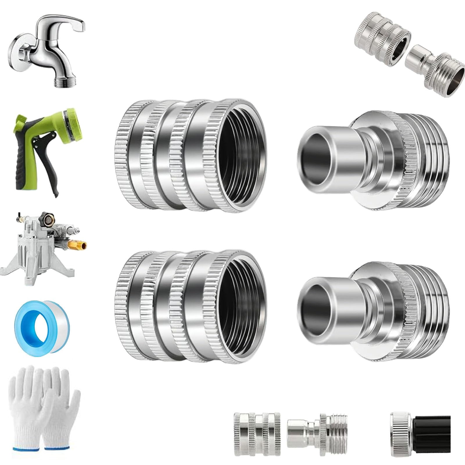Stainless Steel Garden Hose Quick Connect Fittings Set, 3/4" Garden ...