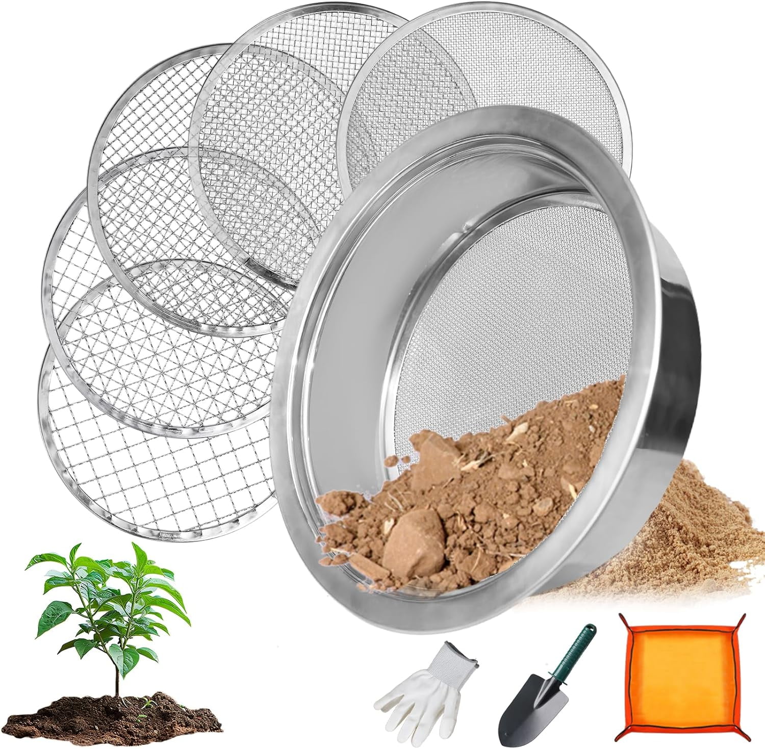 Stainless Steel Garden Soil Sieves Set - Multiple Mesh Sizes for Precise Soil Screening ...