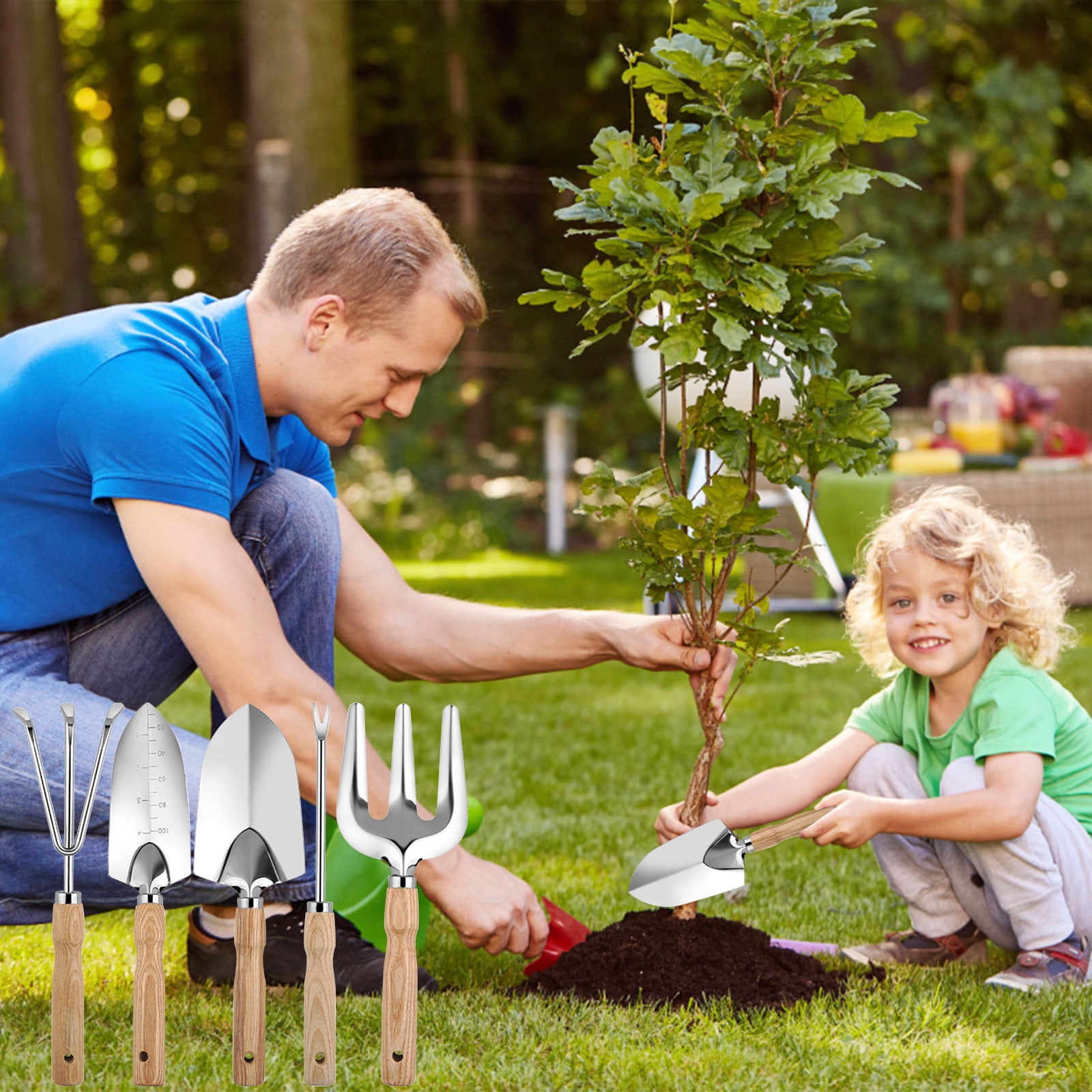 Stainless Steel Garden Tools, Wooden Handle Shovel Rake, Durable Steel ...