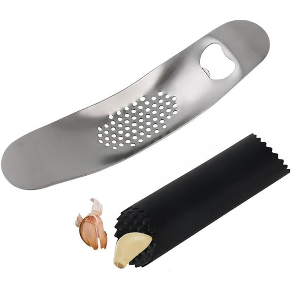 Stainless Steel Garlic Press Rocker and Peeler Set, Garlic Rocker ...