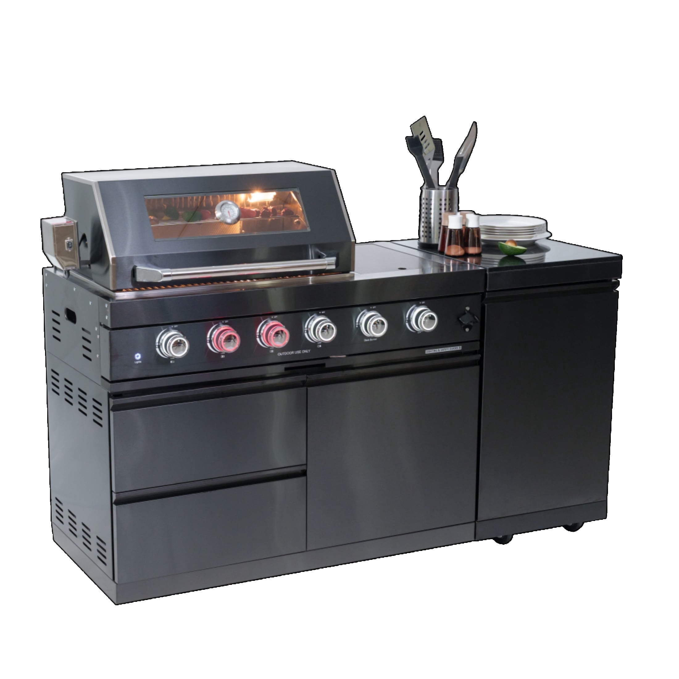 Navratil 4-Burner Stainless Steel Gas Outdoor Kitchen with Deluxe Bar ...