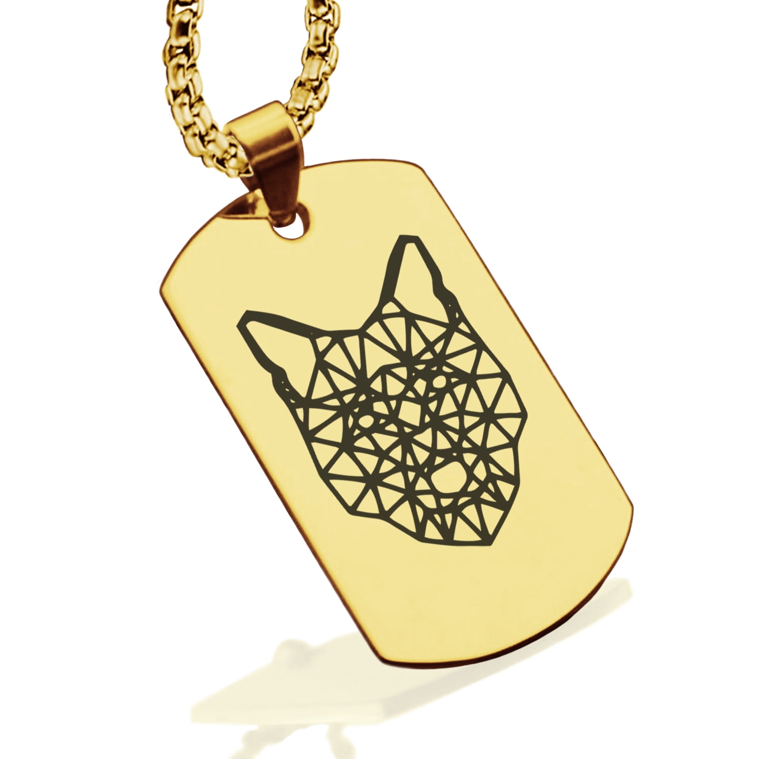 Stainless Steel Geometric Polygon Wolf Animal Dog Tag Pendant Necklace ...