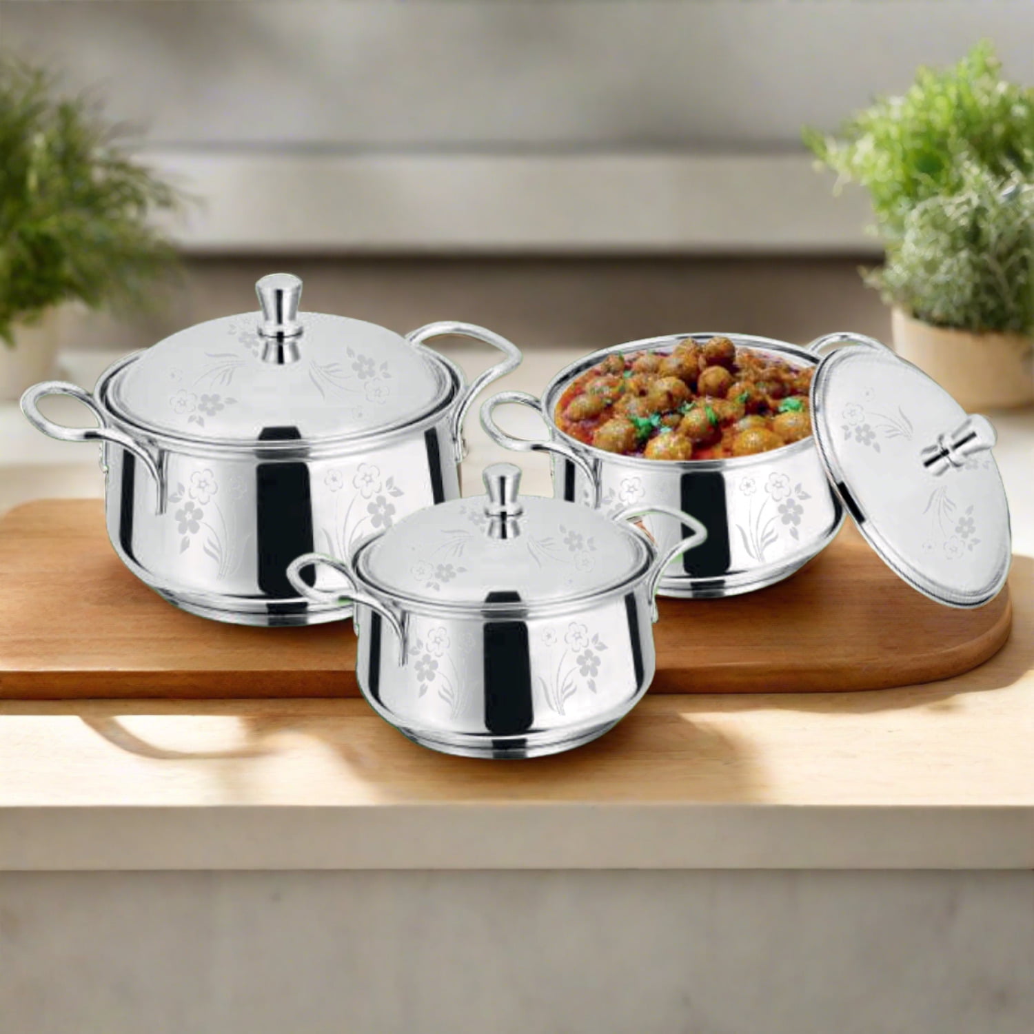 Stainless Steel German Handi (Laser Design) Set of 3 | Premium Cookware ...