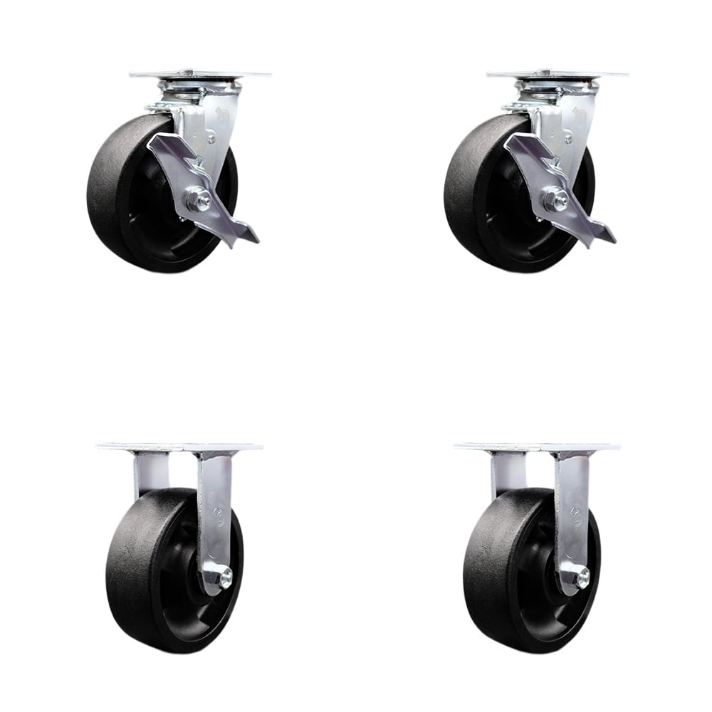 6 Inch SS Glass Filled Nylon Caster Set with Roller Bearing 2 Brakes 2 ...