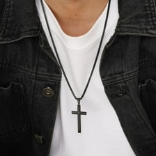 Yafe 18K White Gold Plated Wavy Cross with Cubic Zirconia Necklace ...