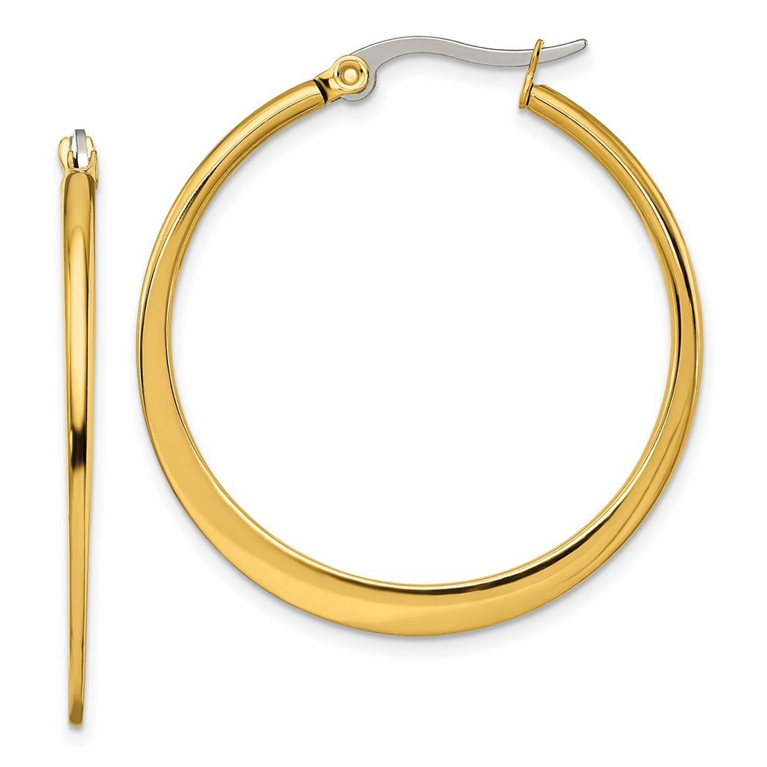 Stainless Steel Gold Plated Polished Hinged post Tapered 34mm Hoop ...
