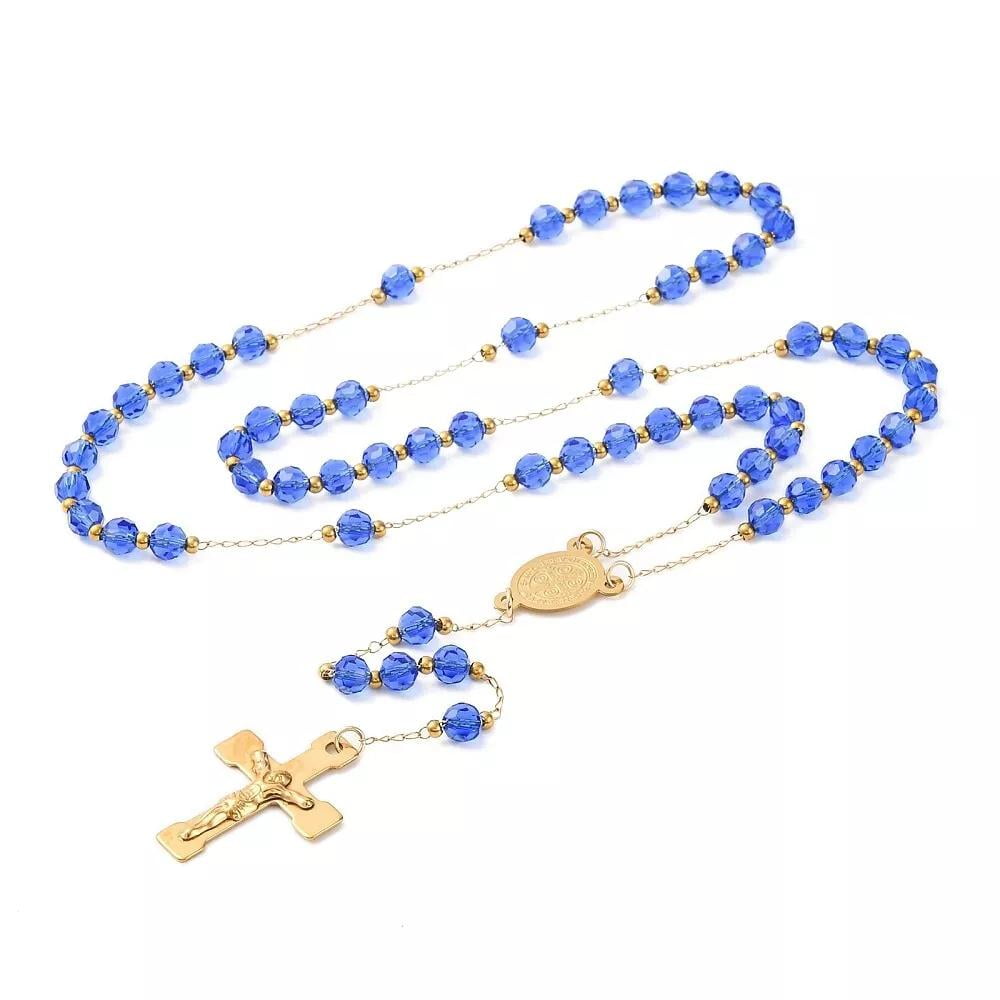 Stainless Steel Gold Rosary 6Mm Bead Necklace Crucifix Cross Prayer N28 - Walmart.com