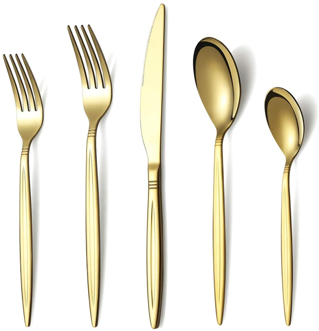 ReaNea Stainless Steel Gold Silverware Set, Titanium Gold Plating ...