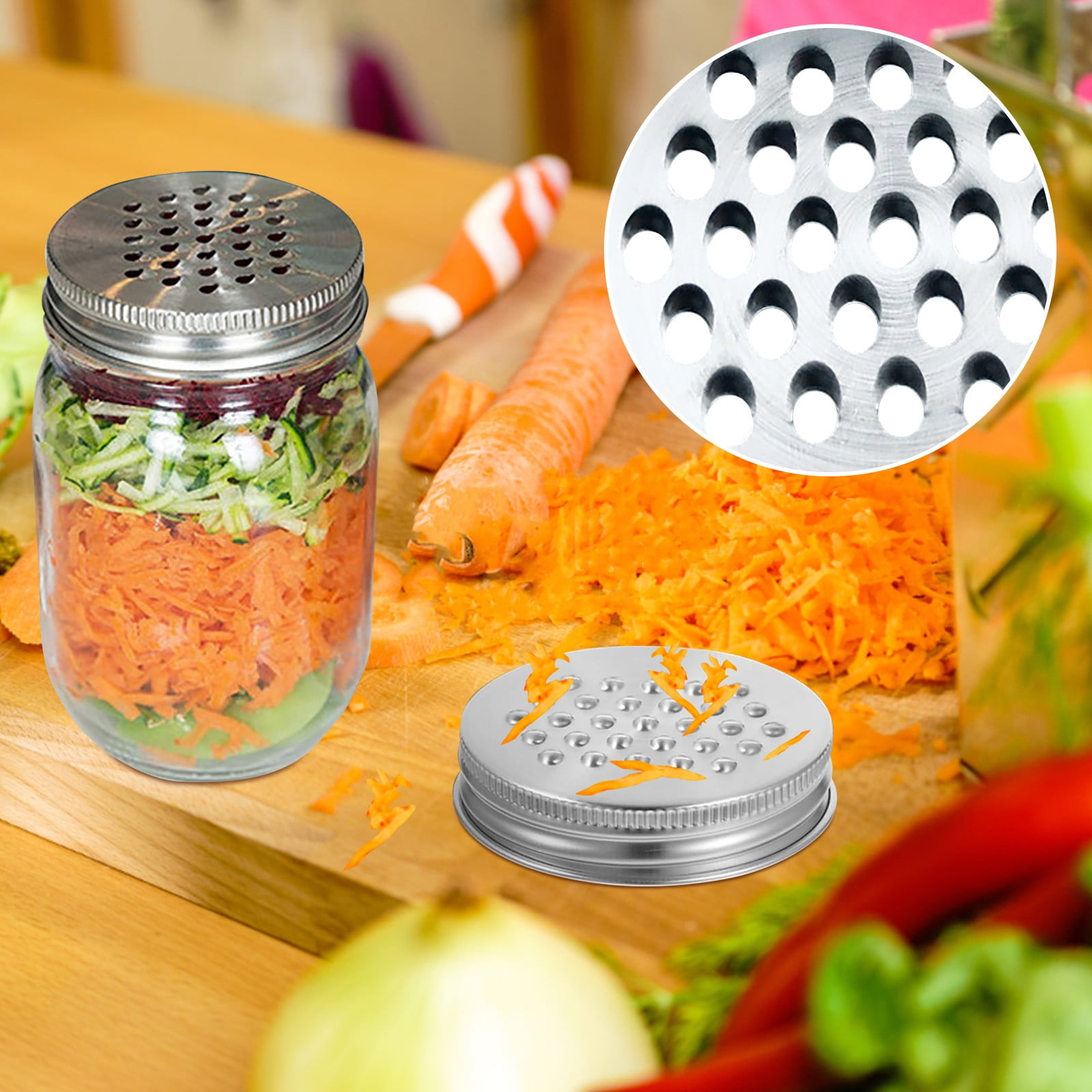 Stainless Steel Grater Lid,Multipurpose Canning Lids Cheese Grating Lid,Reusable Jar Covers ...