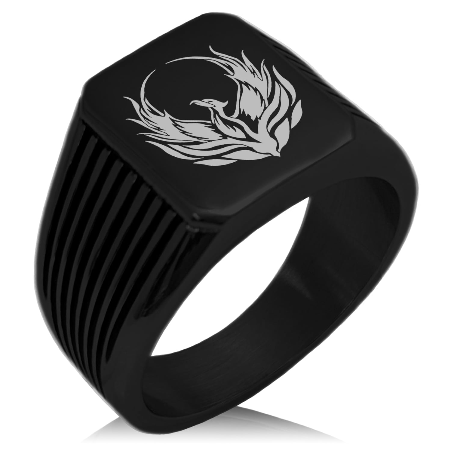 Stainless Steel Greek Mythology Phoenix Needle Stripe Pattern Biker ...