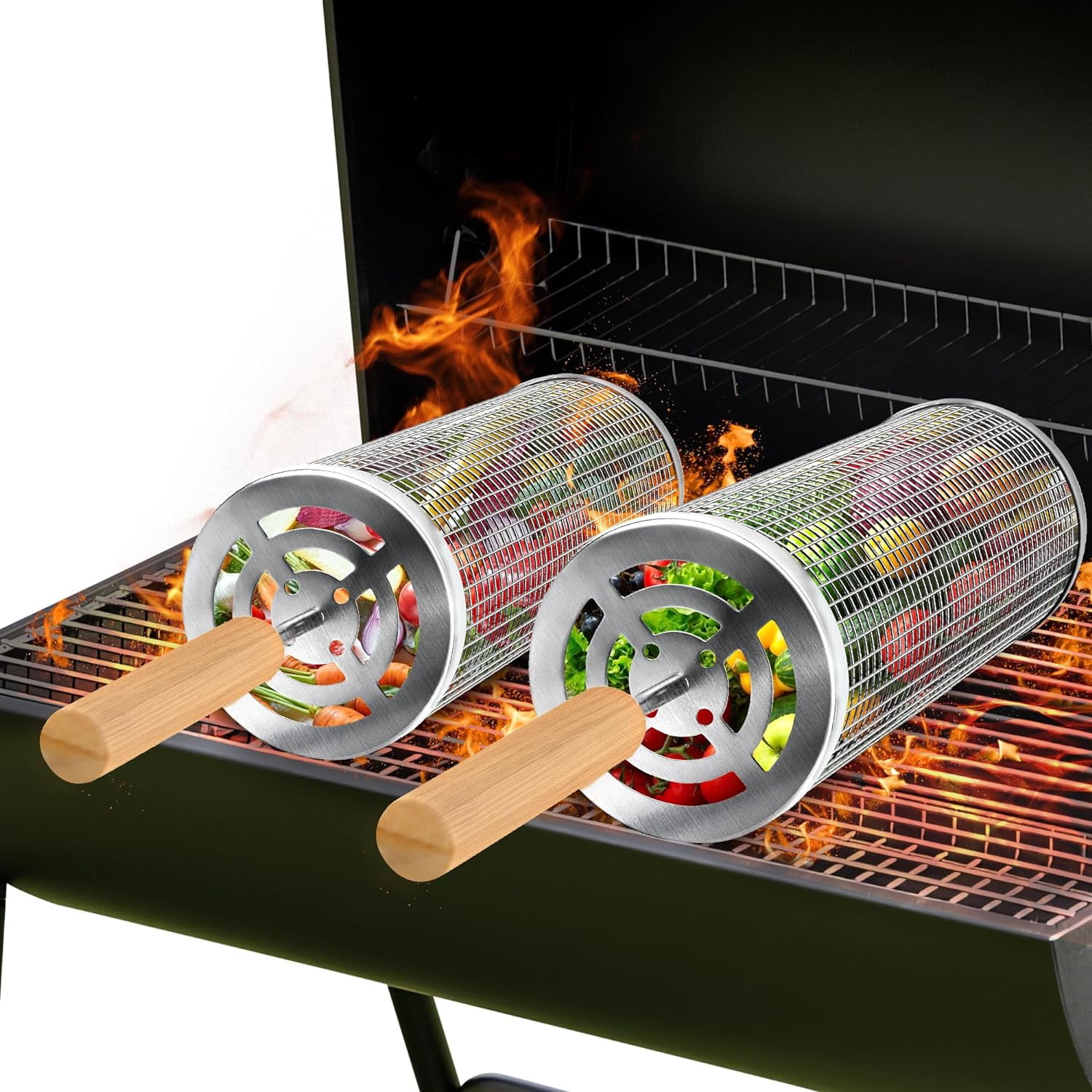 Stainless Steel Grill Basket (2PCS) - Heavy-Duty Rustproof Design with ...