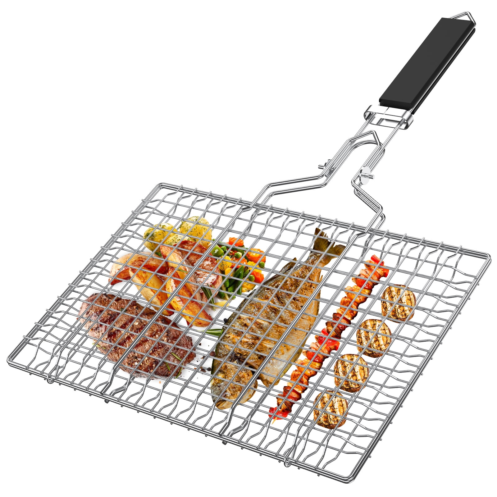 Stainless Steel Grill Basket with Easy Open/Close Lid Portable BBQ ...
