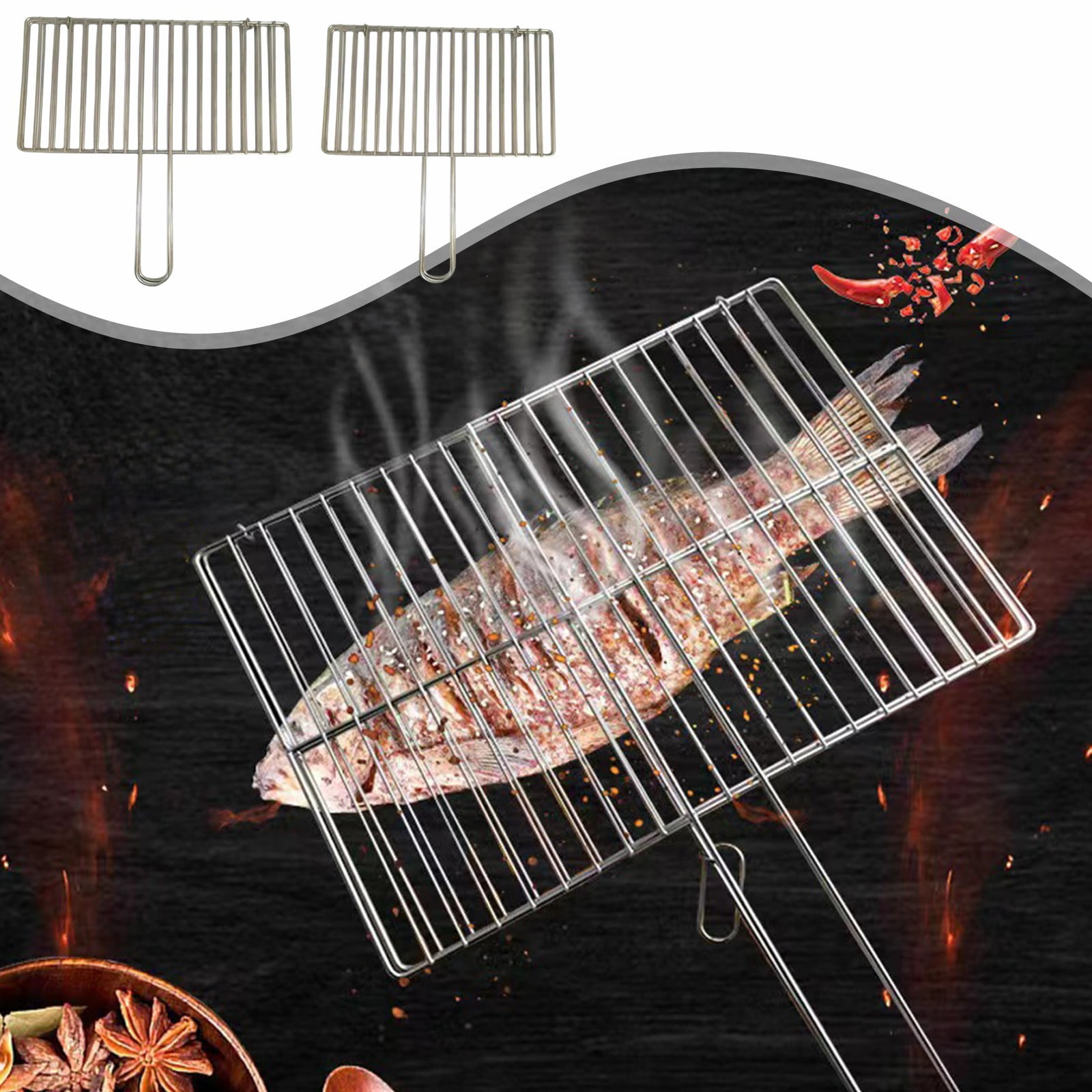 Stainless Steel Grill Basket with Locking Lid for Fish Vegetables Meat ...