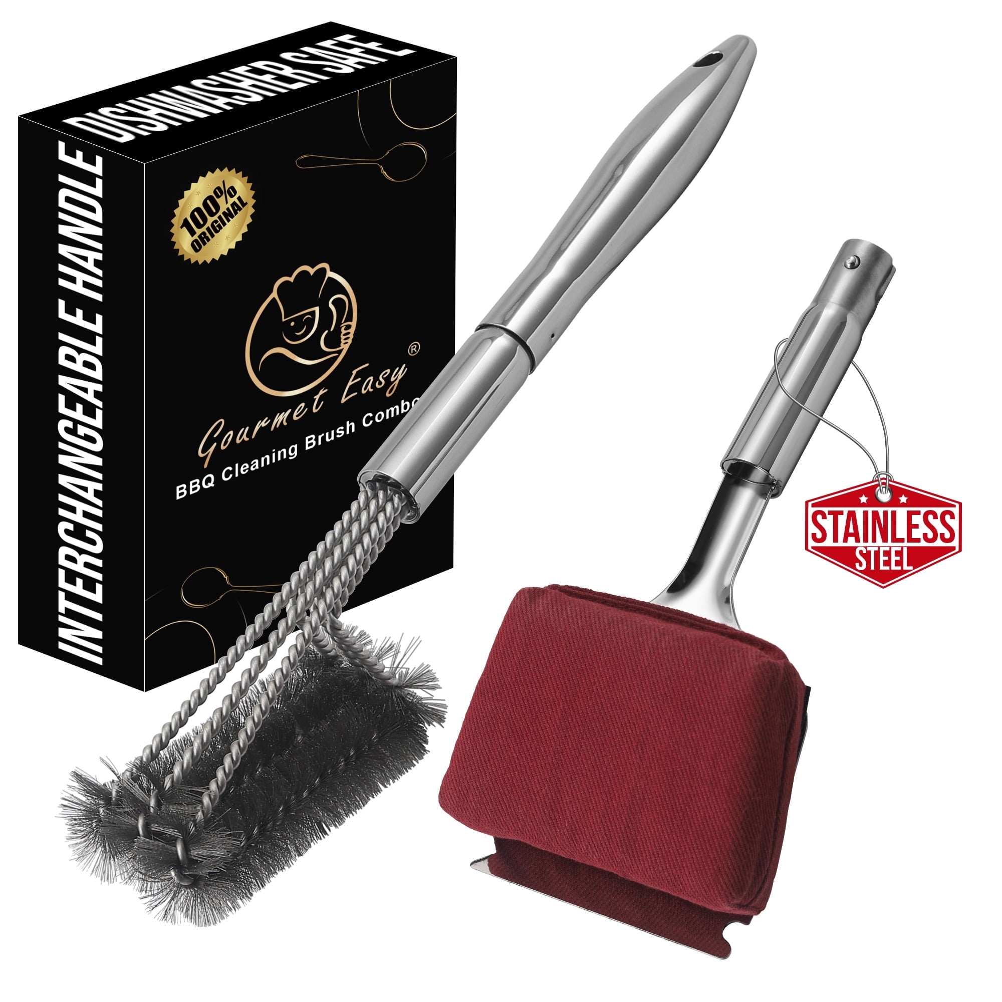 Gourmet Easy - 2 -in-1 Stainless Steel Grill Brush Cleaning Kit ...