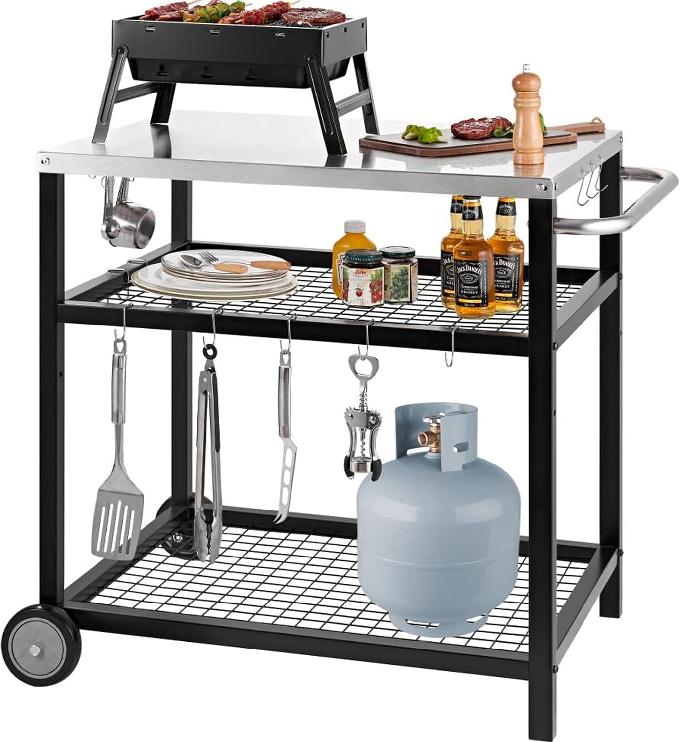 Stainless Steel Grill Cart Pizza Oven Stand Trolley Table with Wheels ...