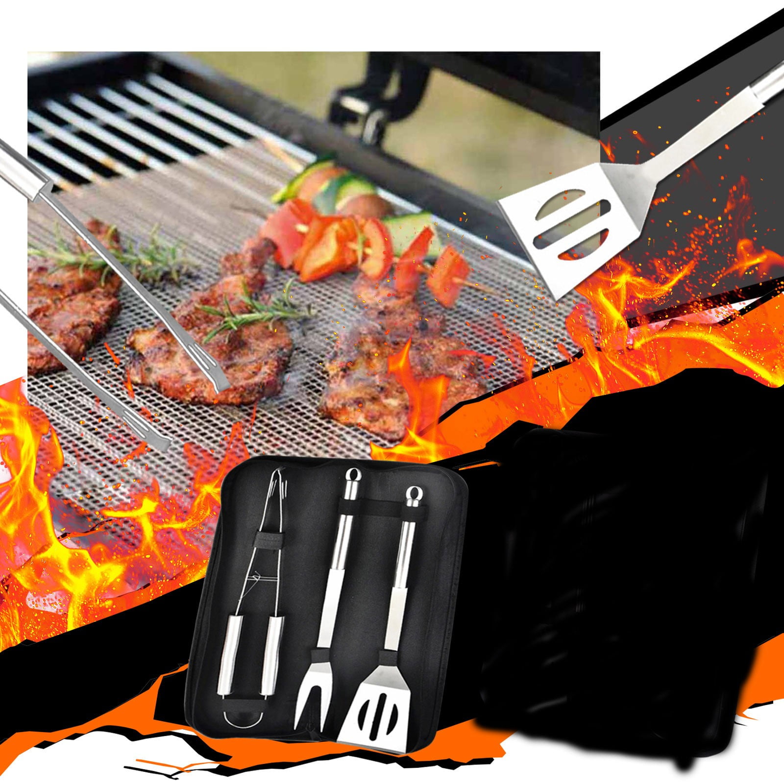 Stainless Steel Grill Set Of 3 Pieces,BBQ SET Grill Cooking Utensils ...