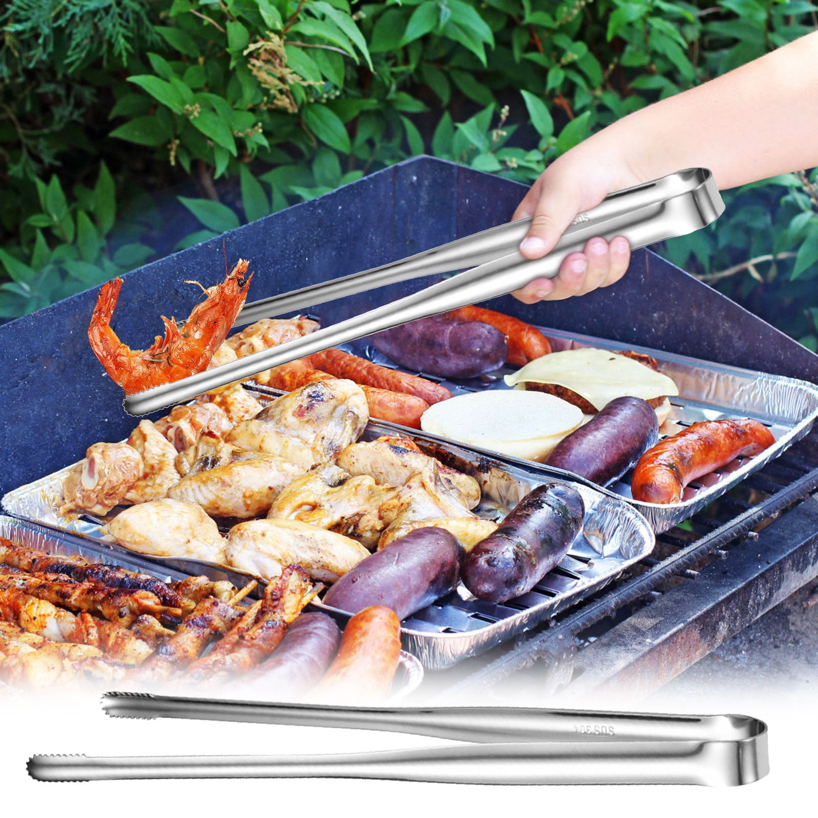 Stainless Steel Grill Tongs,Barbecue Grill Tongs,Grill Flipping Tongs ...