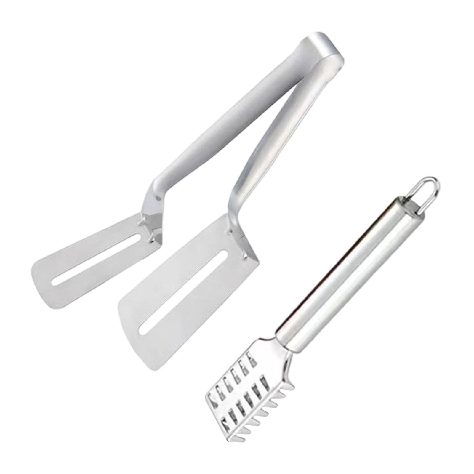 Stainless Steel Grill Tongs & Spatula - Double-Sided Opposable Foods ...
