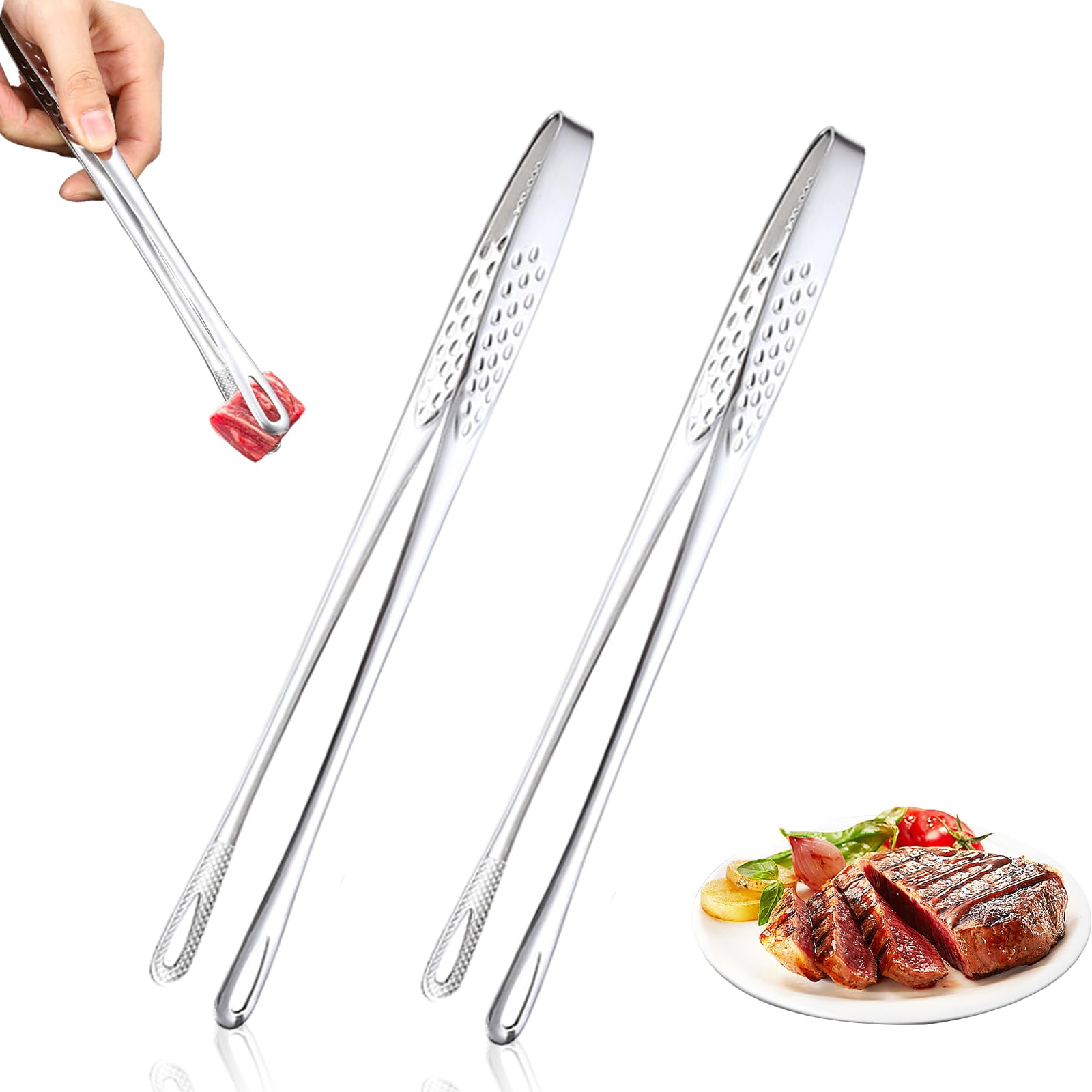Stainless Steel Grill Tongs, Upgrade Kitchen Tweezers for Cooking ...