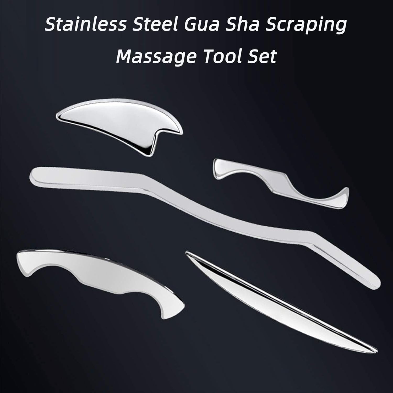 Stainless Steel Gua Sha Scraping Massage Tool Set of 5 Pieces for Soft ...