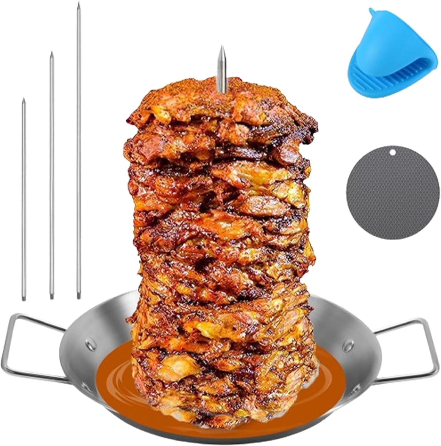 Stainless Steel Gyro Pan With Skewer, Shawarma Skewer Stand, Vertical ...