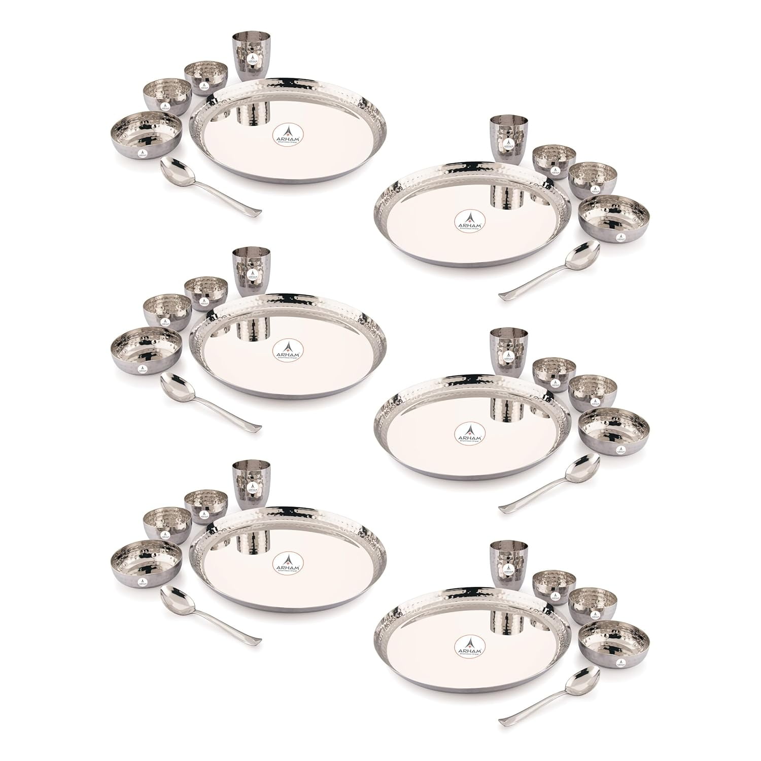 Stainless Steel Hammered Dinner Set 24 Gauge Set of 36 Dinnerware Set ...