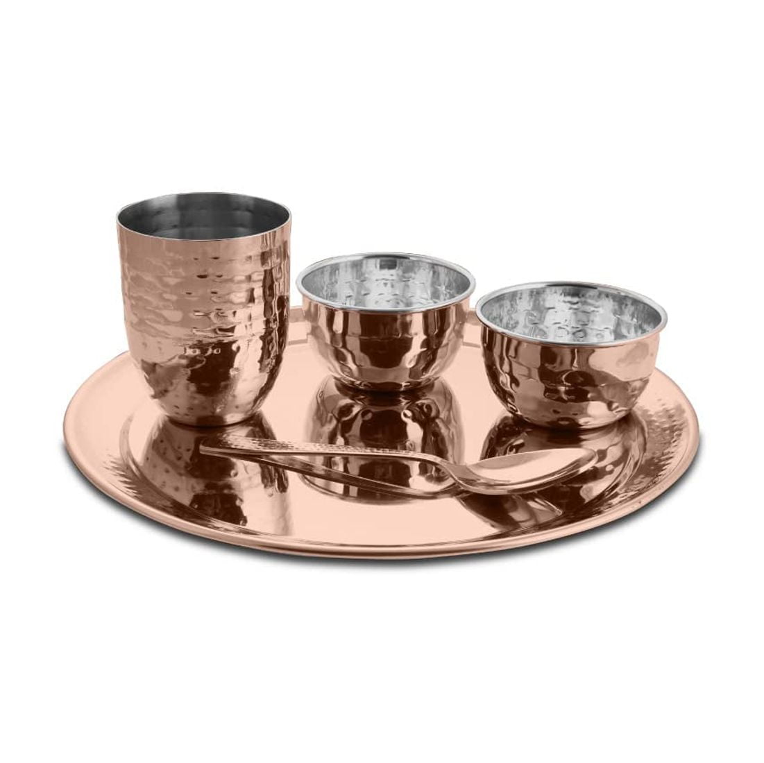 Stainless Steel Hammered Rose Gold Diamond Thali Set With PVD Coating, 5 Pieces | 1 Thali+ 1 ...