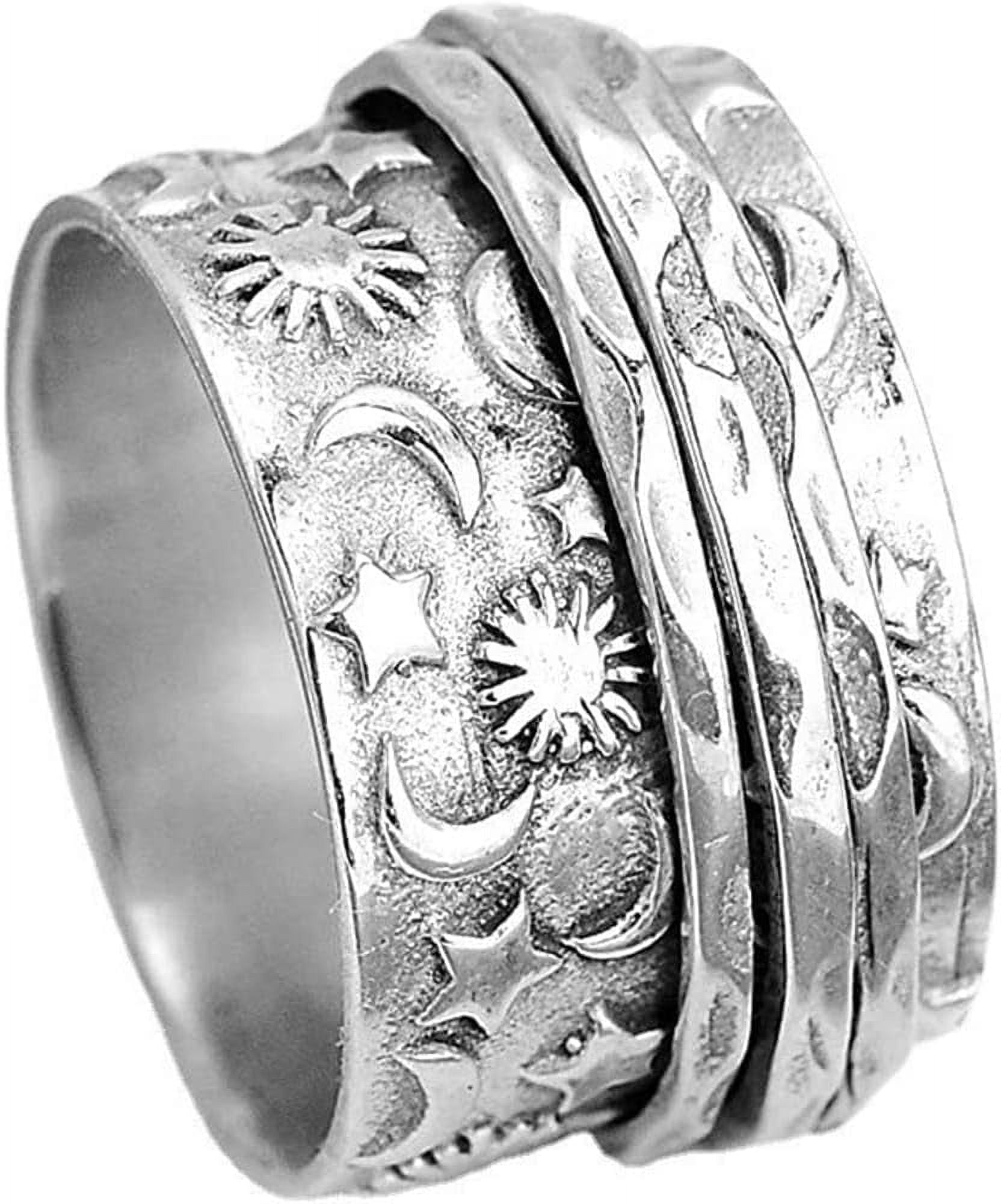 Stainless Steel Hammered Sun Moon Star Rotating Spinner Statement Band ...