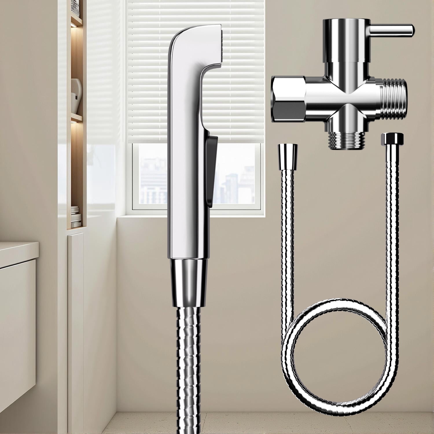 Stainless Steel Handheld Bidet Sprayer Kit with T-Valve Shut Off ...