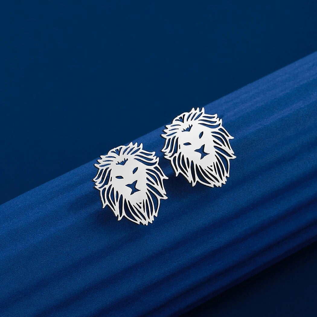 Stainless Steel Handmade Lion Stud Earrings Simple Jewelry Birthday ...