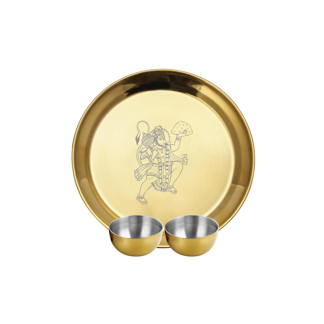 Stainless Steel Hanuman Ji Pooja Thali Set Of 3, Gold PVD Coating | 1 ...