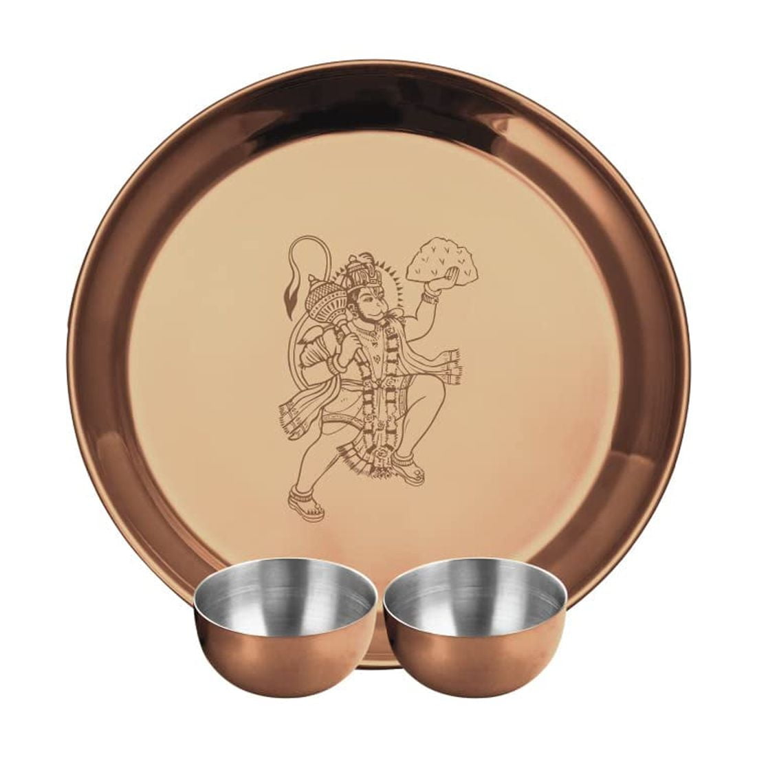 Stainless Steel Hanuman Ji Pooja Thali Set Of 3, Rose Gold PVD Coating ...