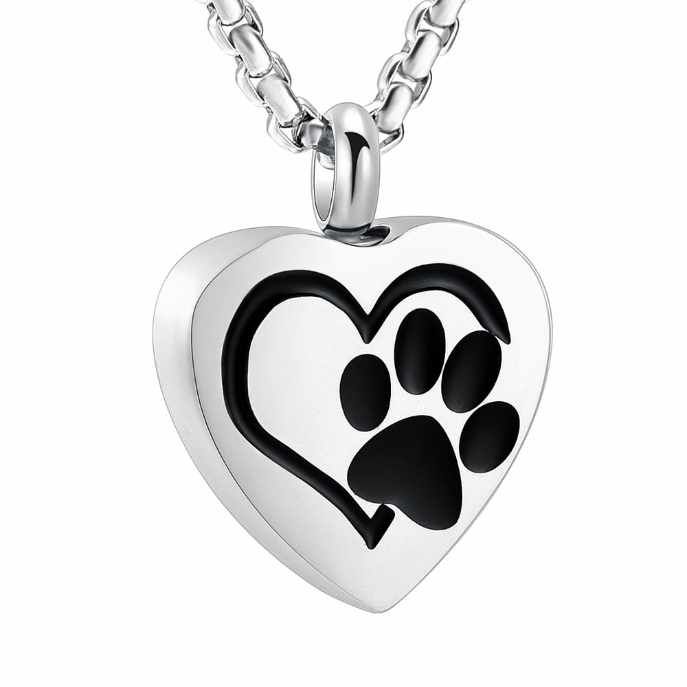 Stainless Steel Heart with Paw Print Pet Cremation Urns for Dog Ashes ...