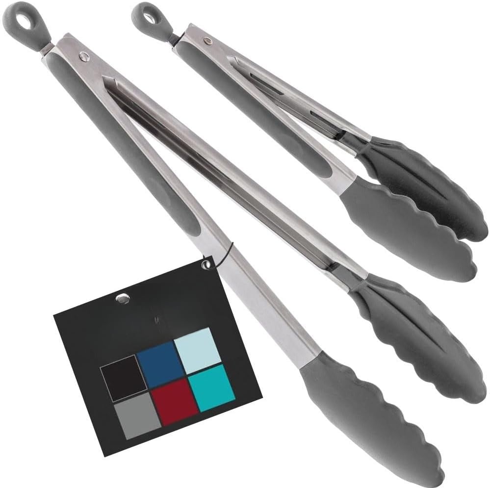 Stainless Steel Heat Resistant Kitchen Tongs for Cooking, 9 + 12 Inch ...
