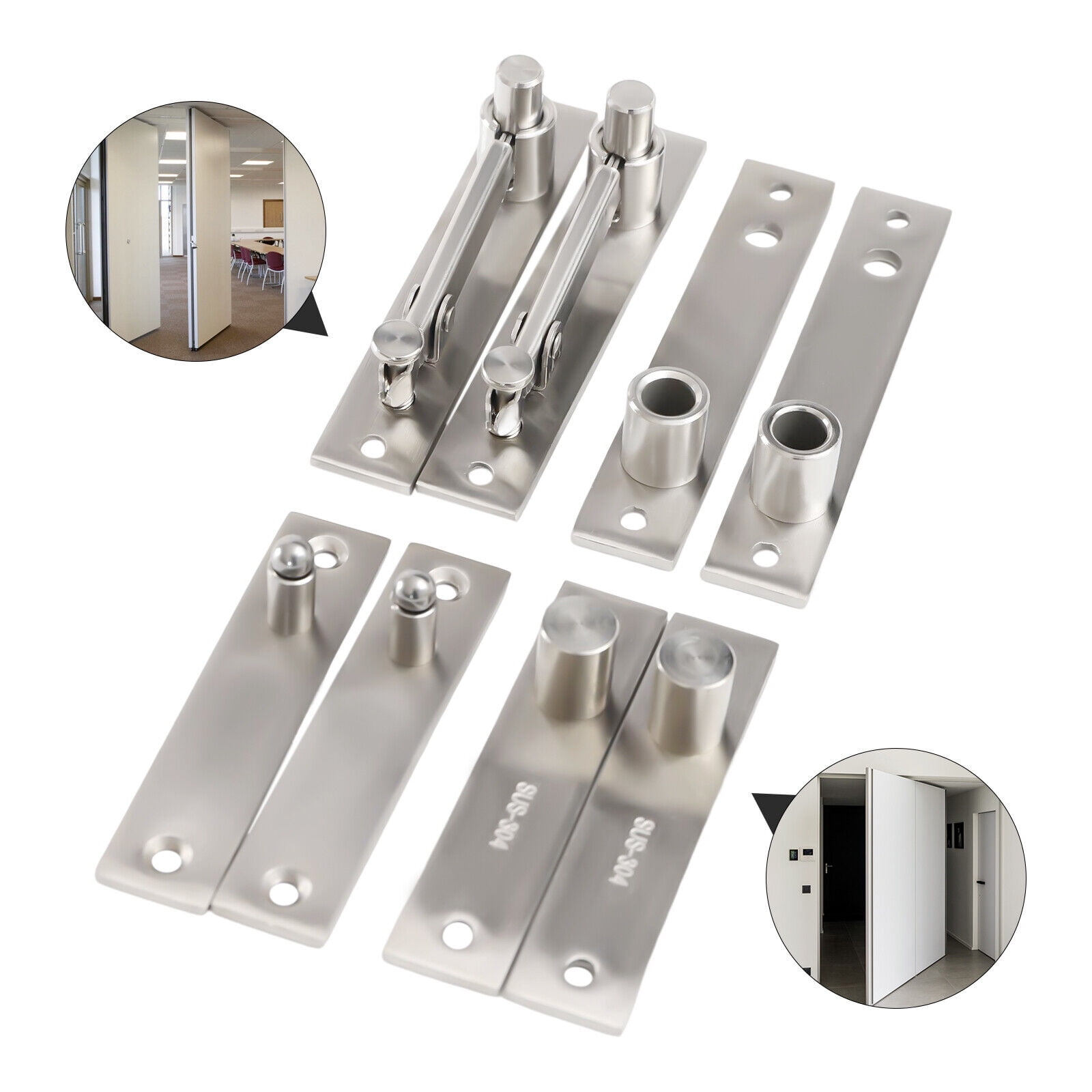 Stainless Steel Heavy Duty 360° Rotating Hidden Hinges 2-Set Invisible Door Pivot Hinges Brushed ...