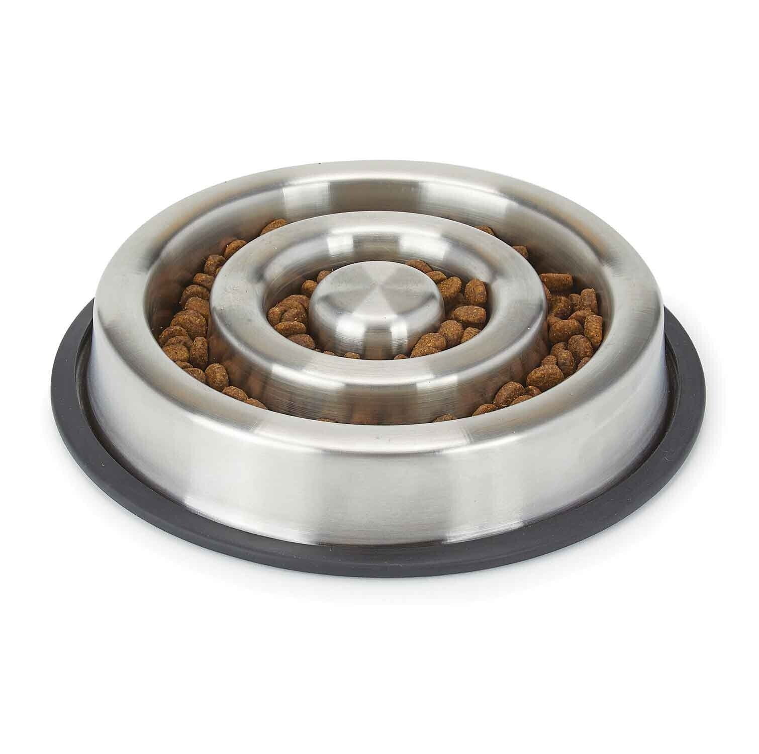 Stainless Steel Heavy Duty Slow Feeder Dog Bowls Anti Slip 2 Sizes ...
