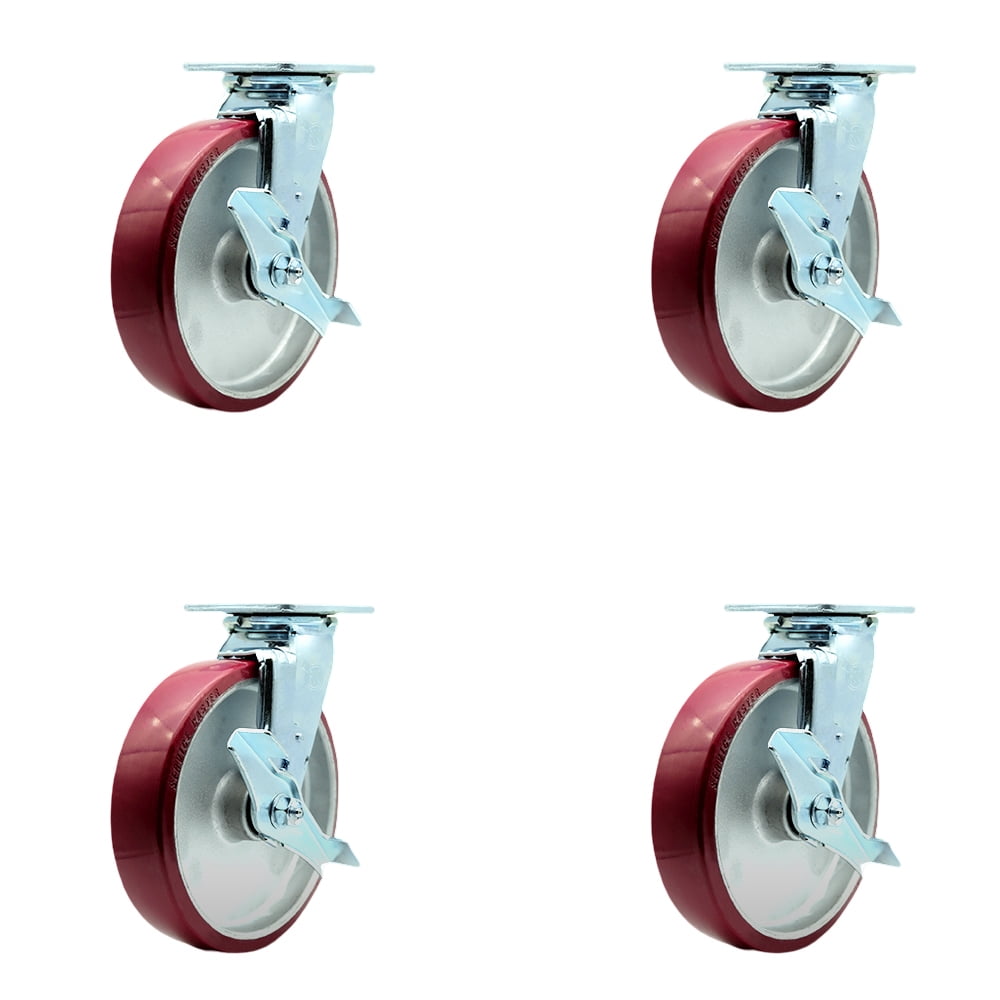 8 Inch SS Poly on Aluminum Caster Set with Delrin Bearings & Brakes ...