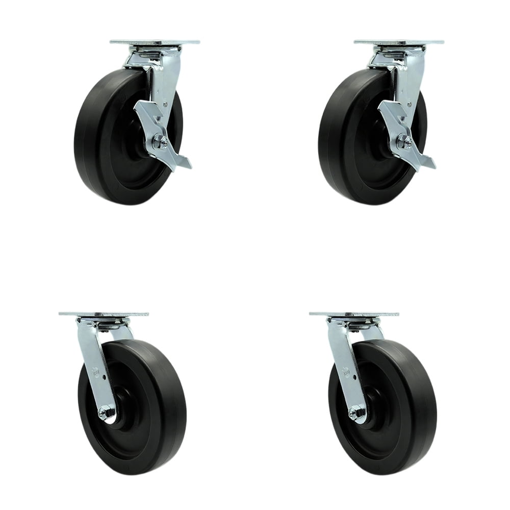 8 Inch SS Polyolefin Caster Set with Roller Bearings 4 Swivel Lock 2 ...