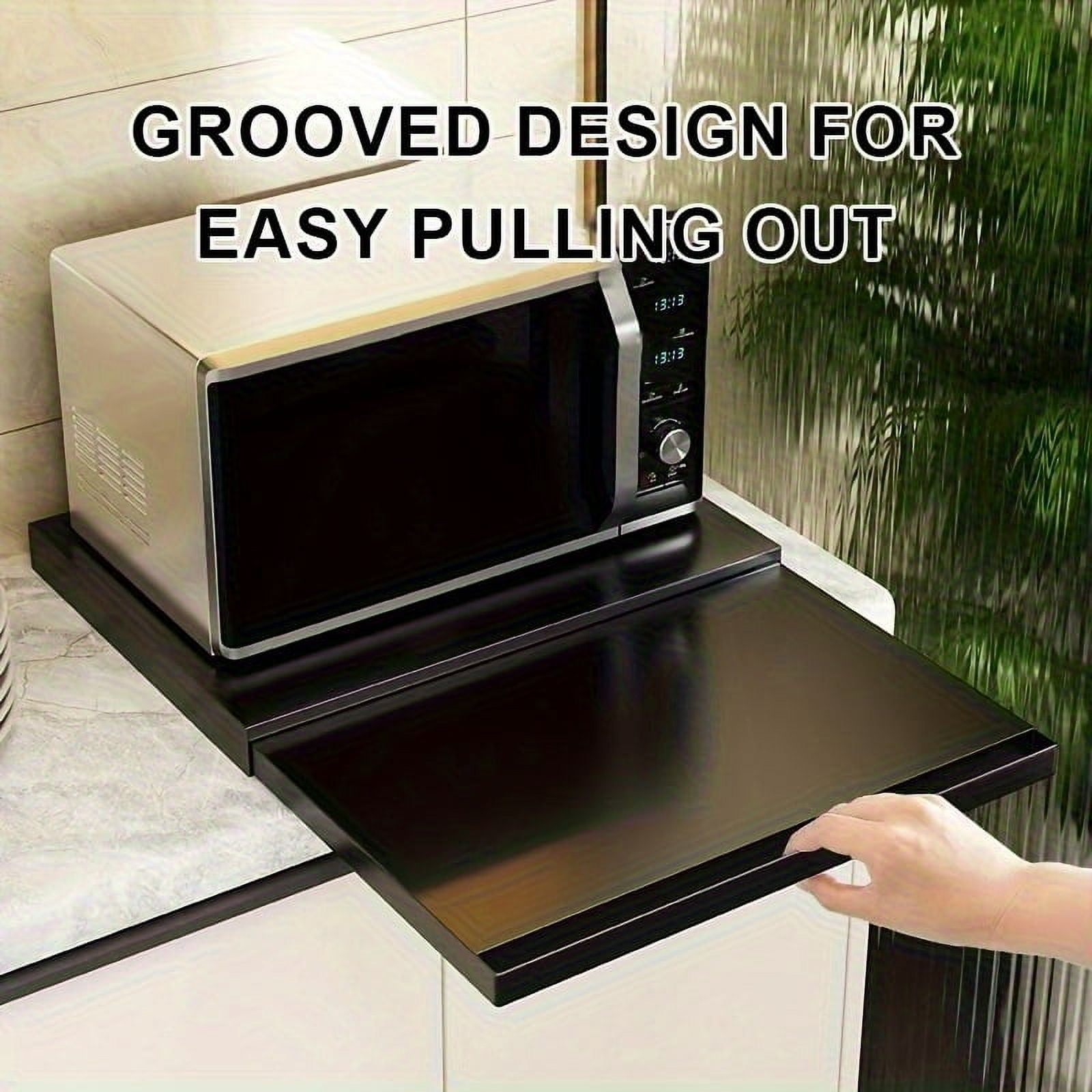 Stainless Steel Hidden Microwave Rack - Drawer-Style Space-Saving Shelf ...
