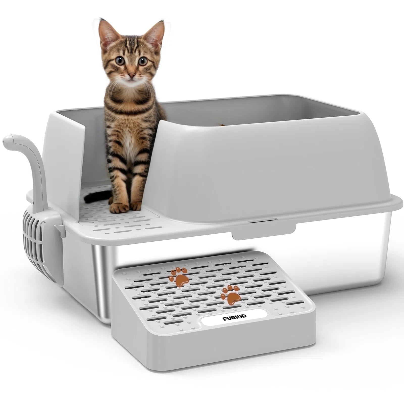 Stainless Steel High-Sided Cat Litter Box with Passage, Non-Stick Pan ...