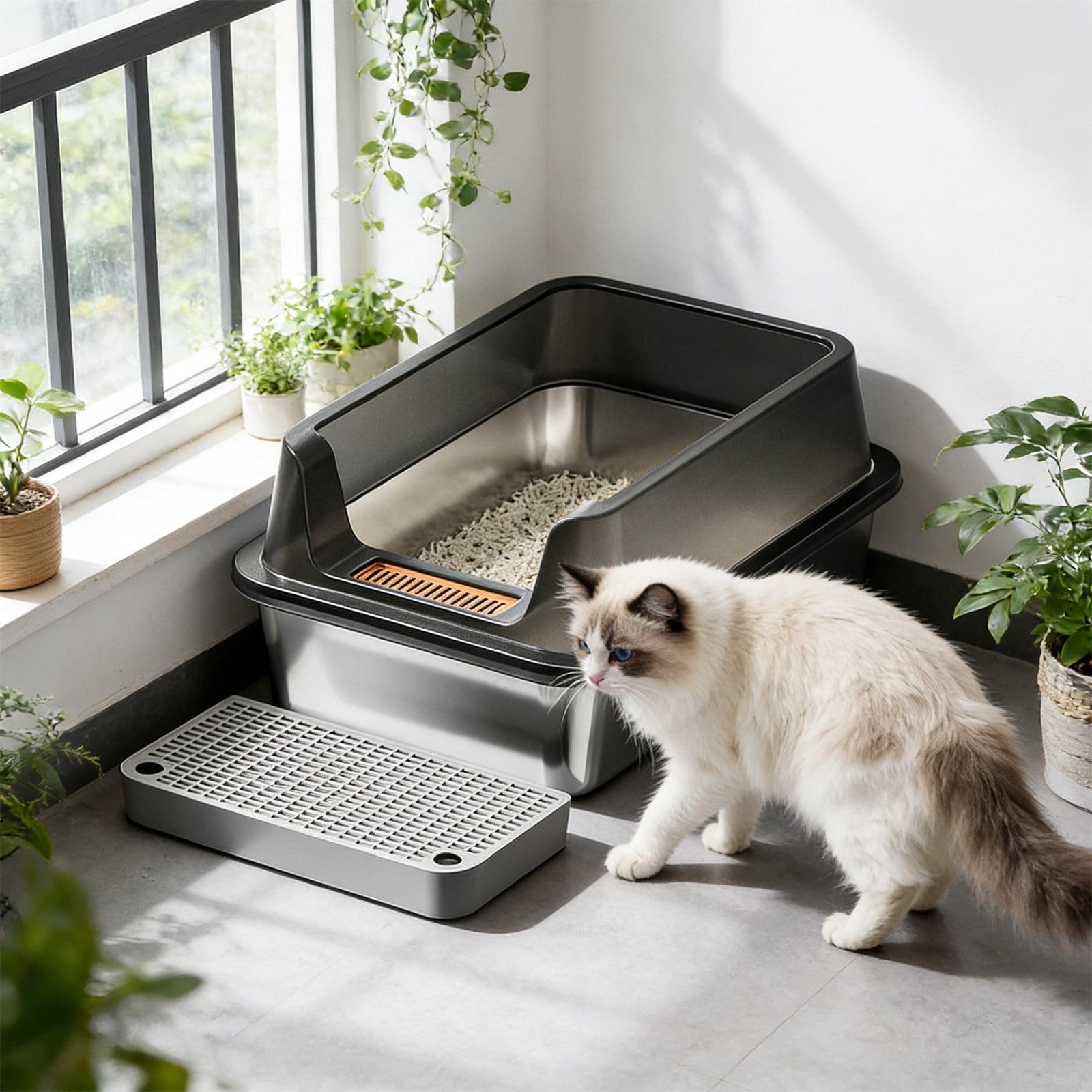 Stainless Steel High Sided Litter Box for Small Cats, Odor Proof Easy ...
