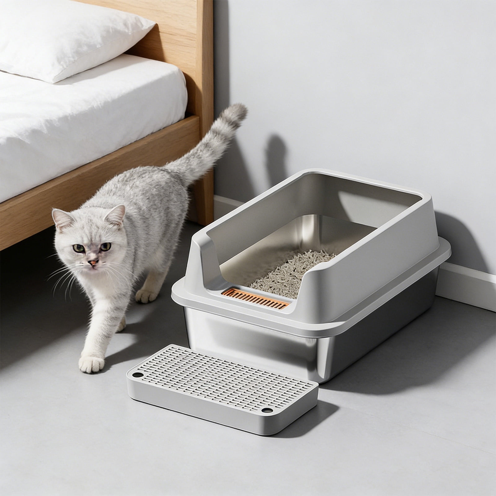 Stainless Steel High Sided Litter Box for Small Cats, Odor Proof Easy ...