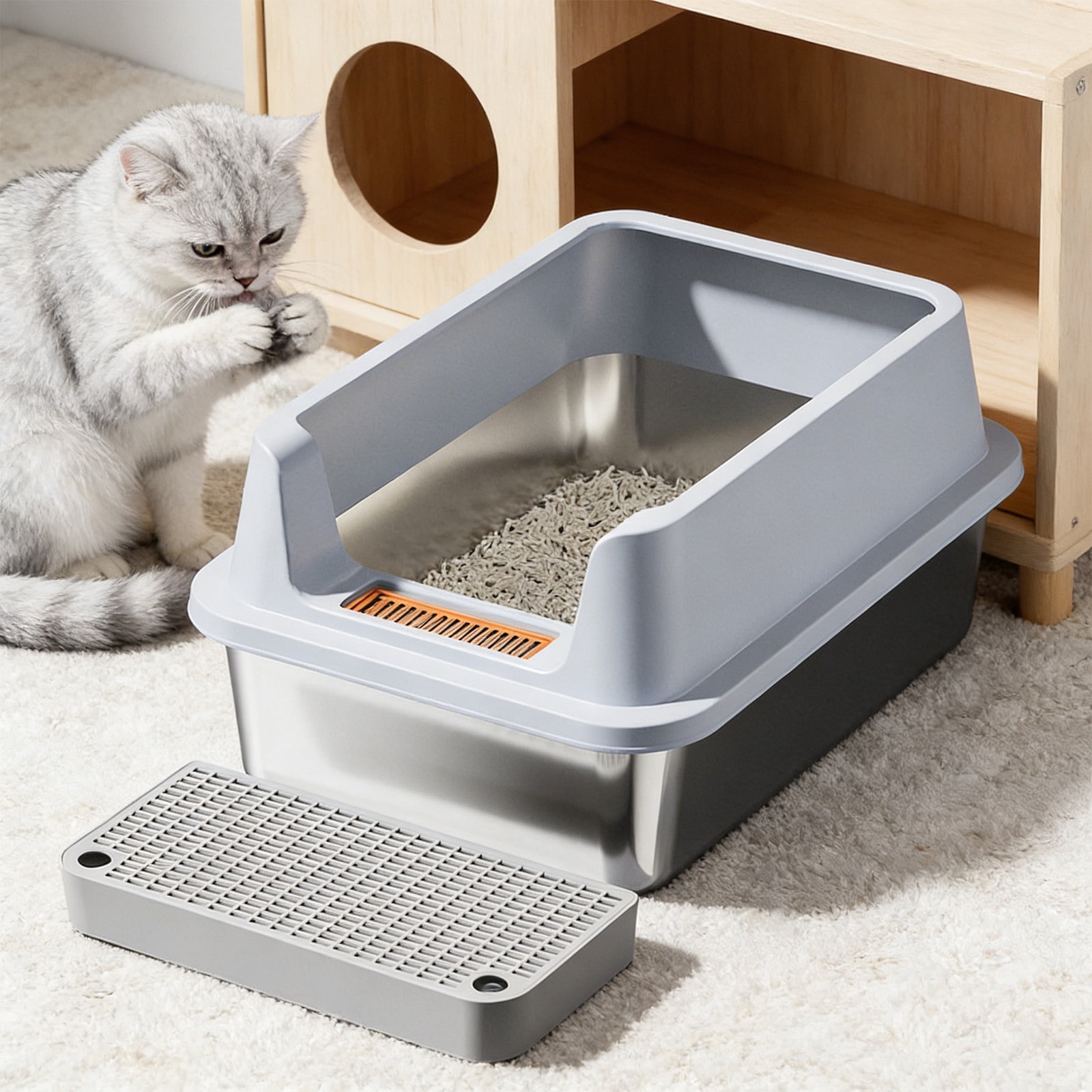 Stainless Steel High Sided Litter Box for Small Cats, Odor Proof Easy ...